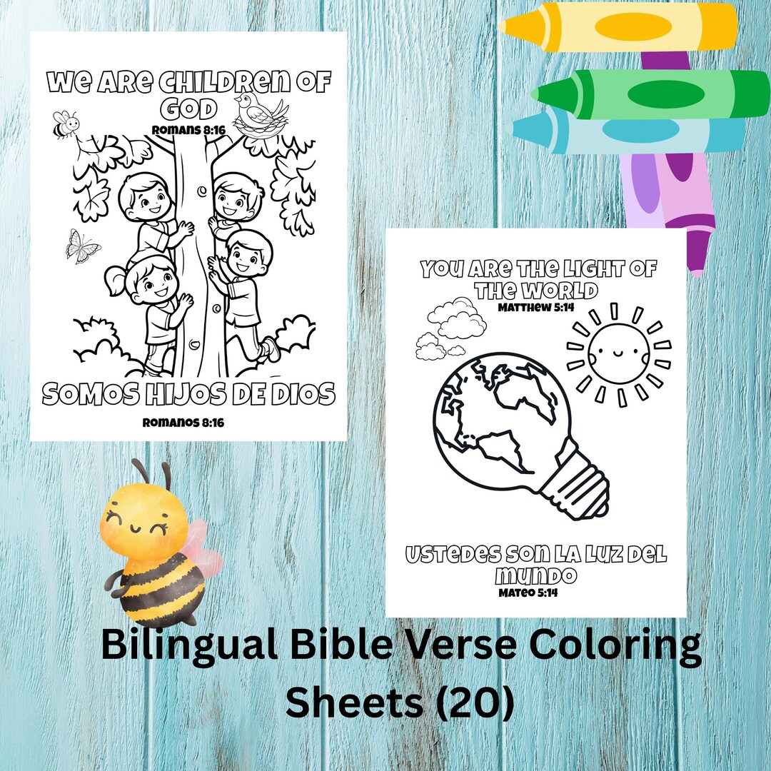 Bilingual Bible Verse Coloring Pages Christian Activity Sheets Faith ...