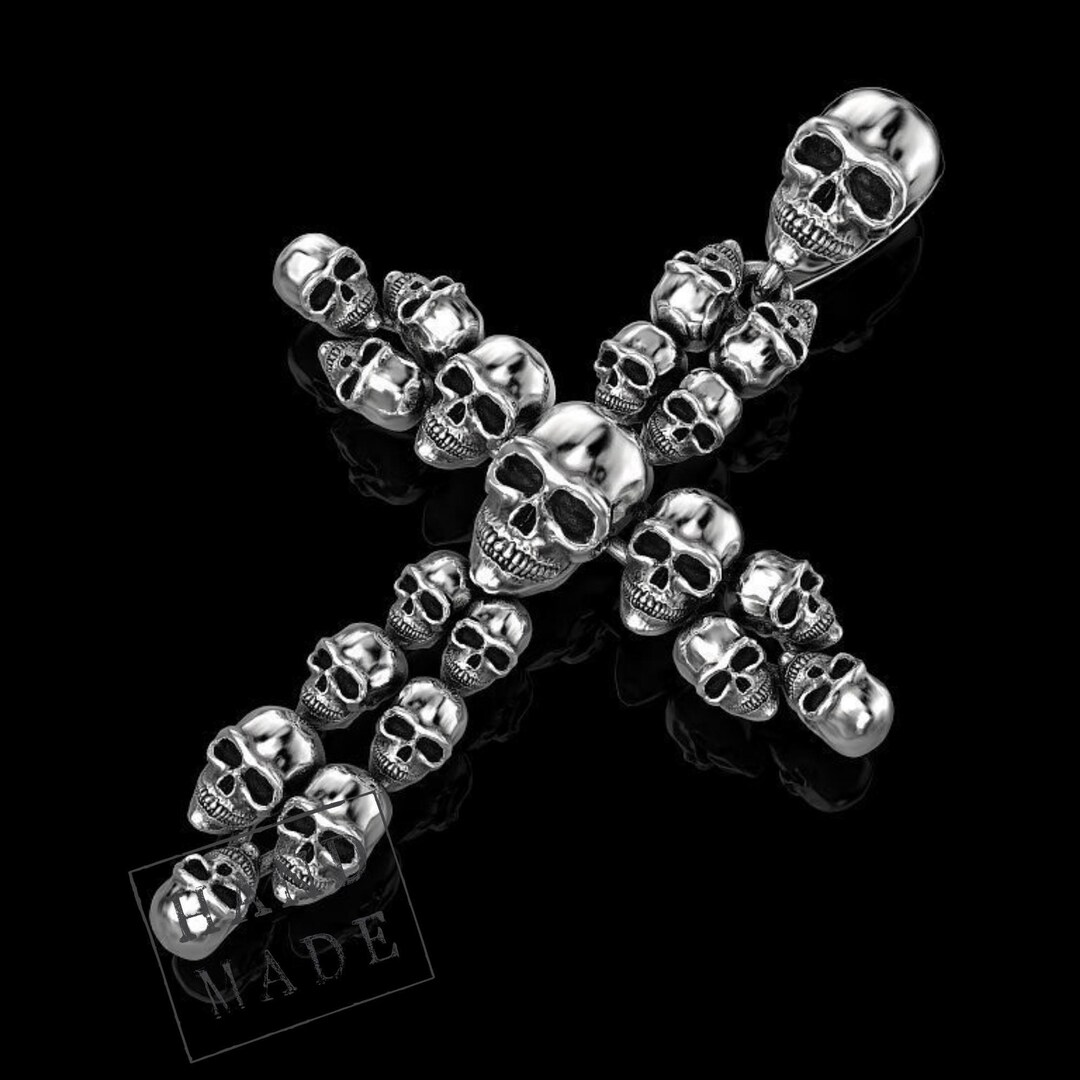 925 Sterling Silver Skull Cross Pendant | Handmade Gothic Crucifix ...