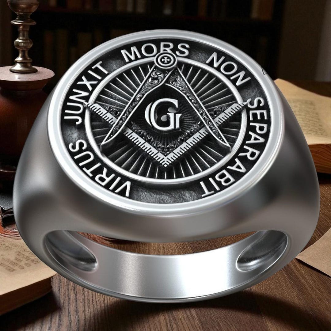 Freemason Ring With Square and Compasses, Masonic Gimmel Symbol Ring ...