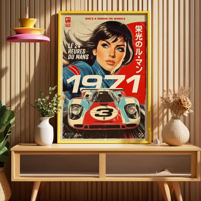 Vintage Porsche Racing Girl Poster - "she's a Demon on Wheels" Retro ...
