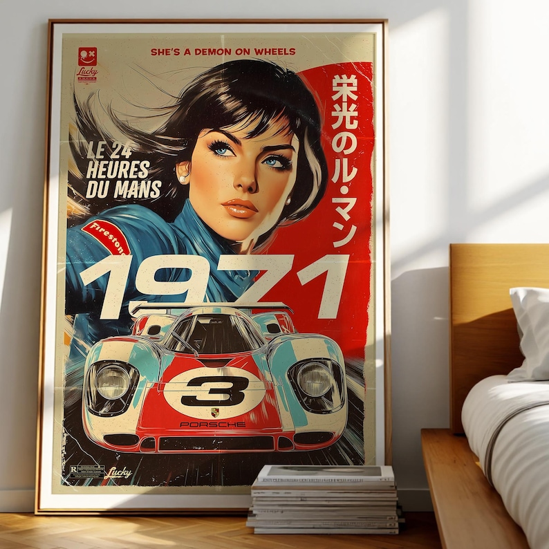 Vintage Porsche Racing Girl Poster - "she's a Demon on Wheels" Retro ...