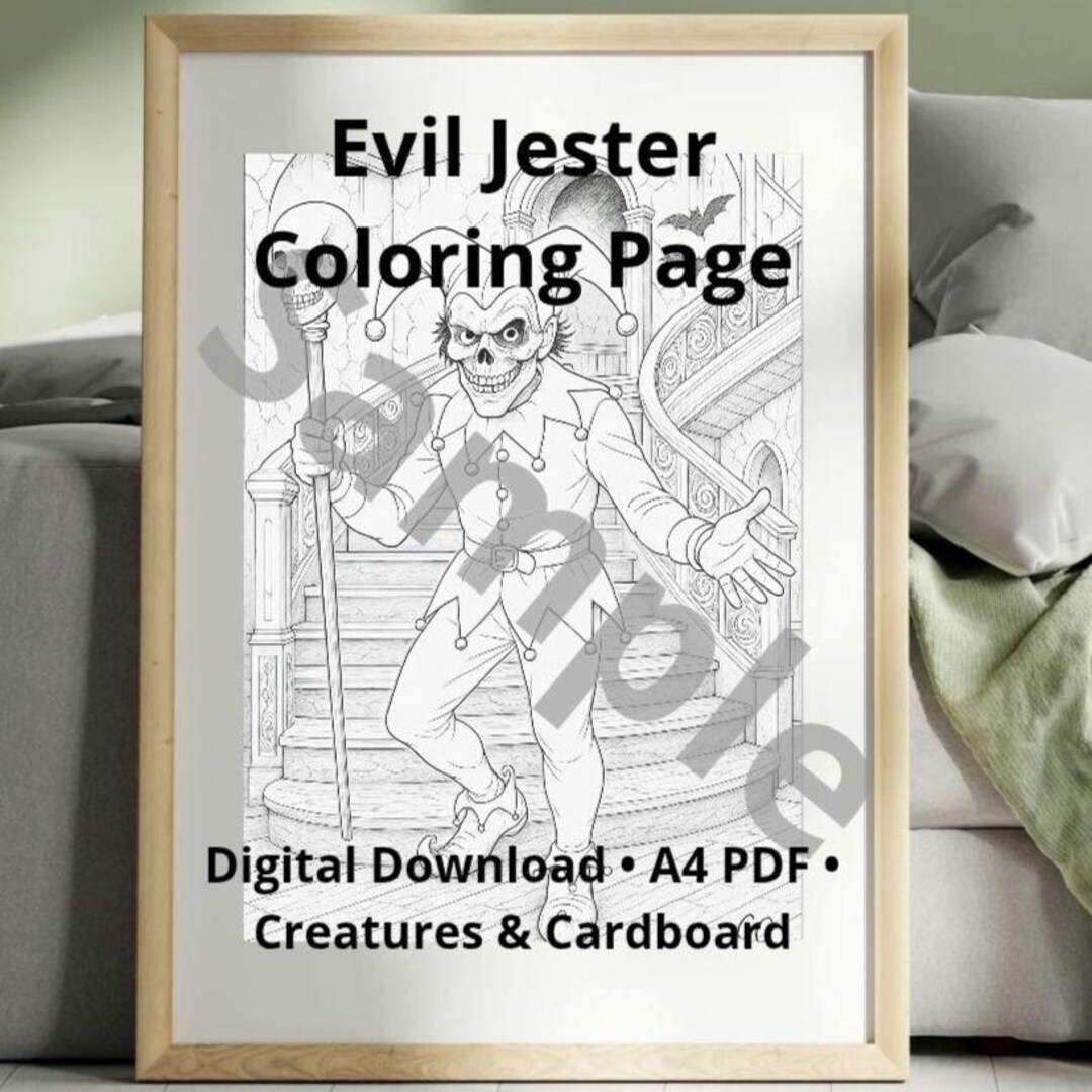 Evil Jester Coloring Page, Haunted Mansion Gothic Art, Digital Download ...