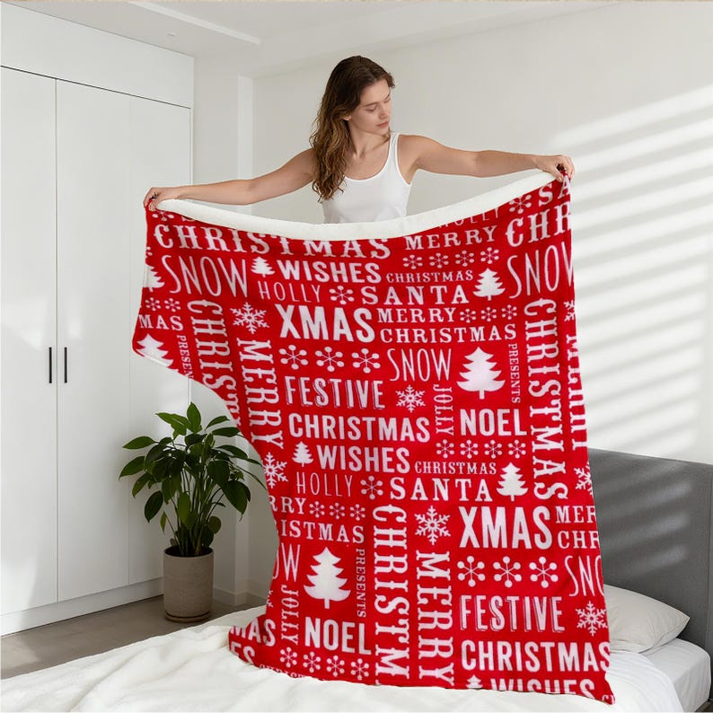 Christmas Blessing Text Flannel Blanket, Cozy Home Decor, for Camping ...