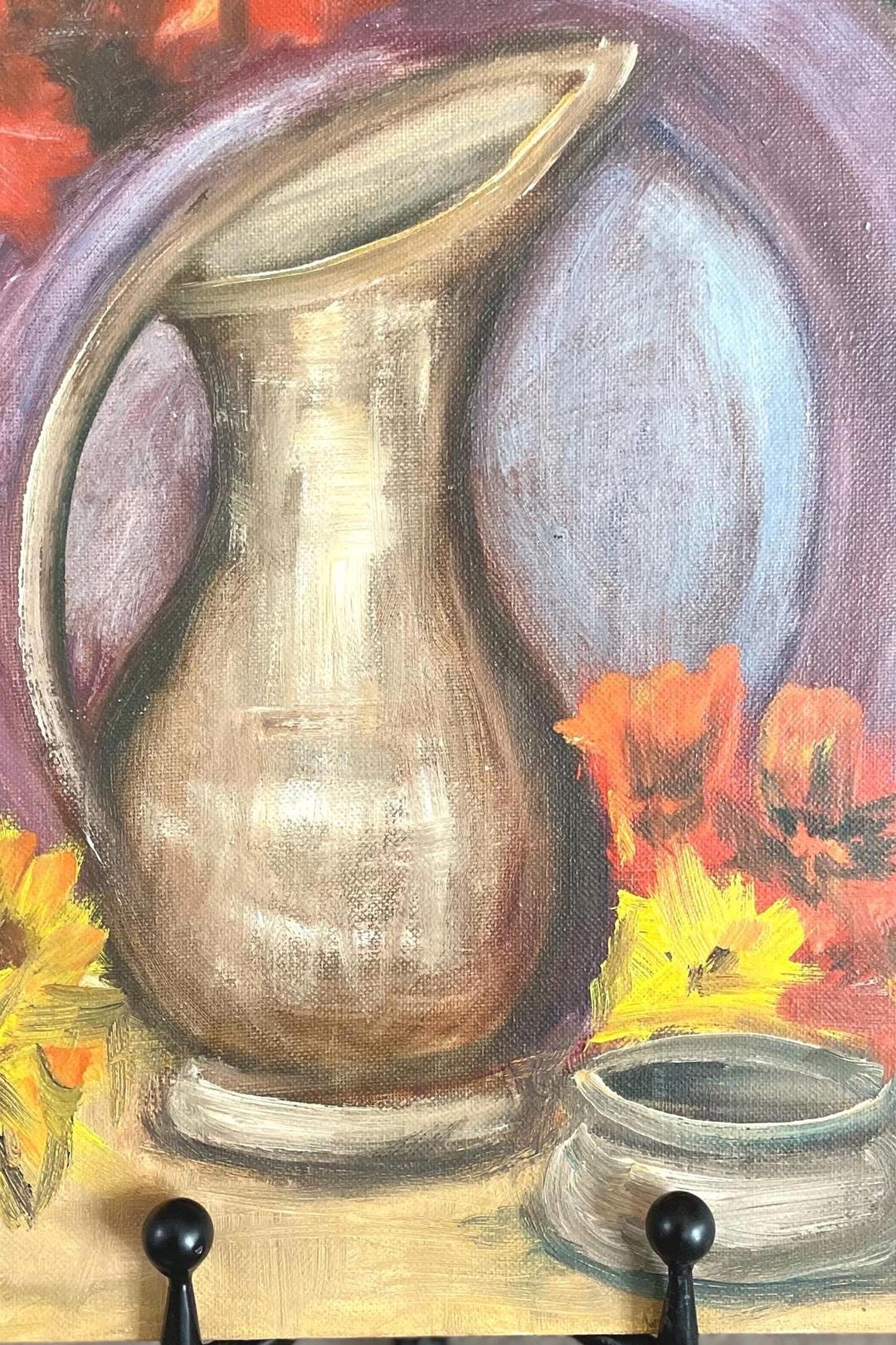 Vintage Tall Pitcher, Plate and Bowl With Flowers Painting on Canvas ...