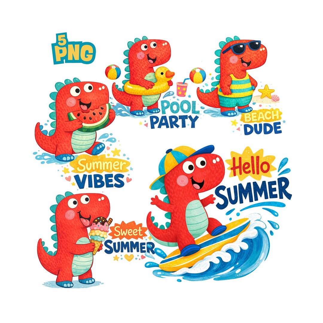 Dino Summer Clipart Set, Party, Design PNG (digital Download) - Etsy
