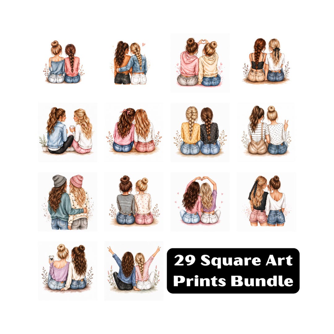 Girls Back View Illustration (digital Download) - Etsy