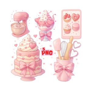 Pink Baking Clipart Set, Sweet Kawaii PNG for Sublimation, Stickers and ...