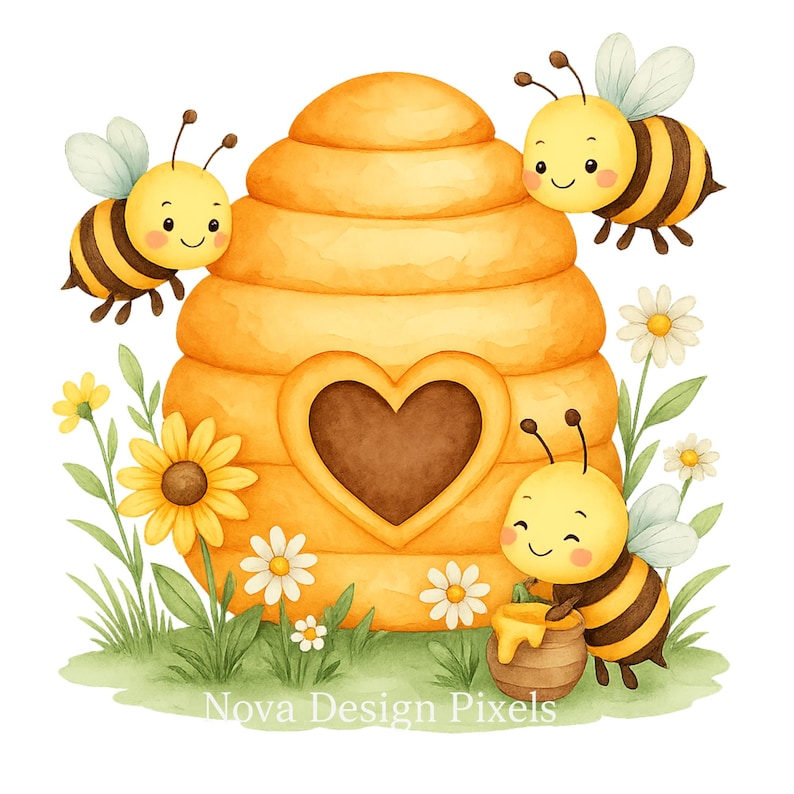 5 Watercolor Digital Clipart Bees, Instant Download PNG, Commercial Use ...