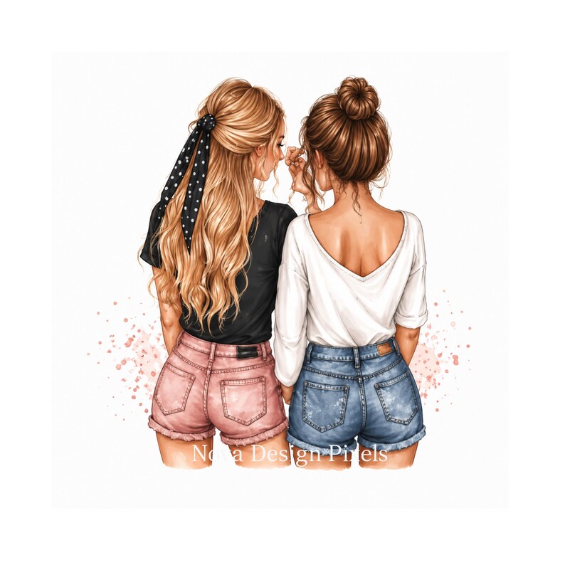 Girls Back View Illustration (digital Download) - Etsy