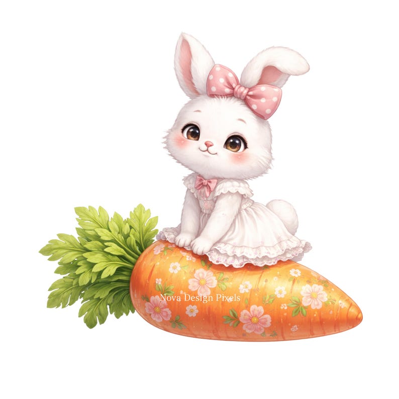 Spring Rabbit Clipart Set, Floral Illustration, 10 PNG/JPG (digital ...