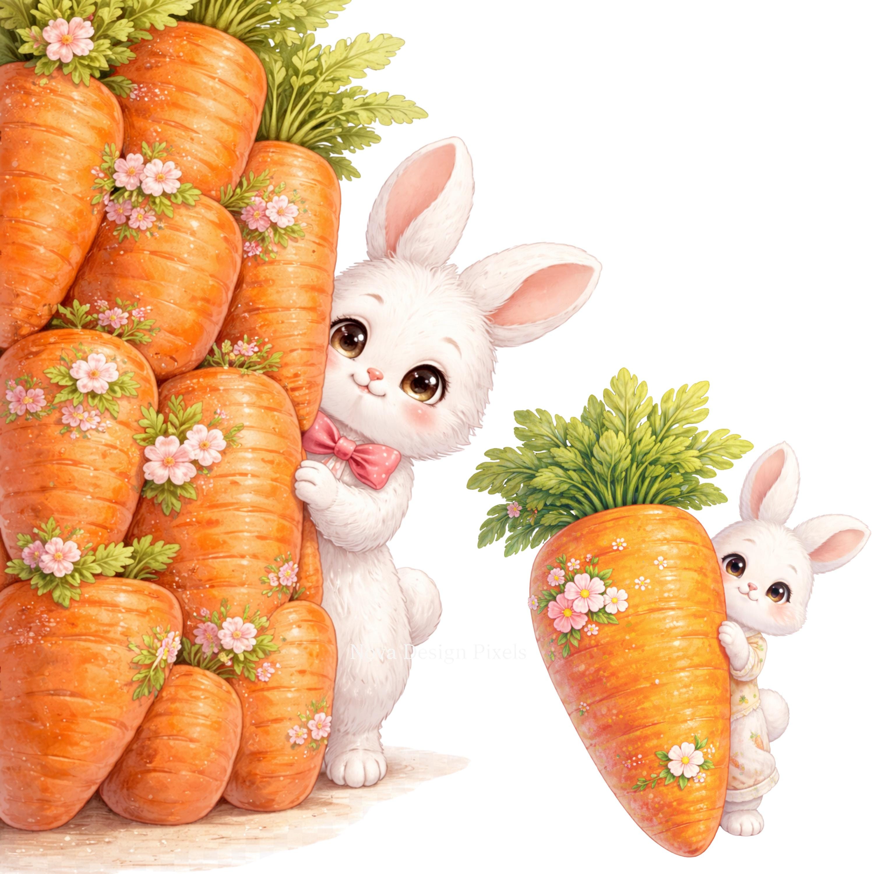 Spring Rabbit Clipart Set, Floral Illustration, 10 PNG/JPG (digital ...