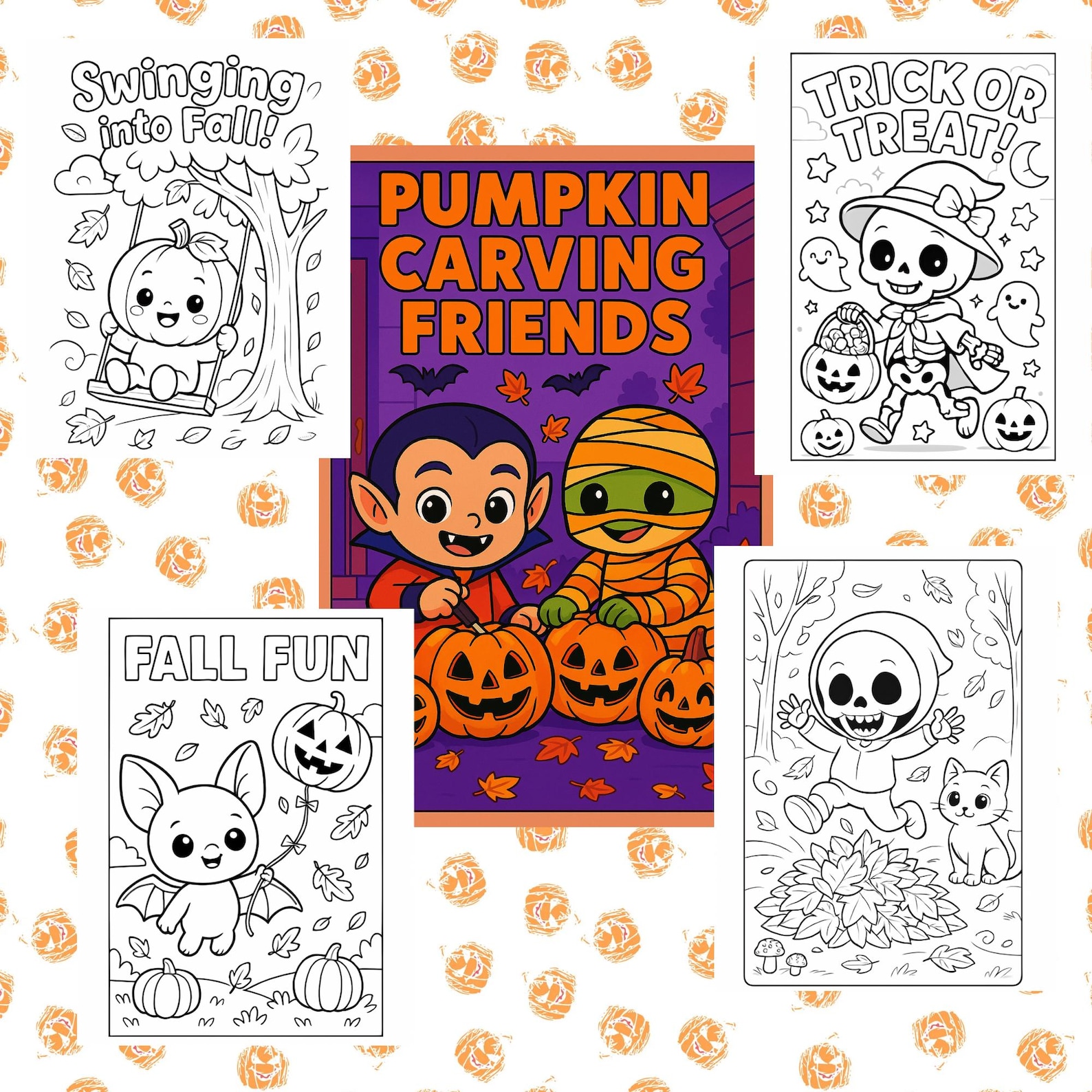 20 Cute Halloween Coloring Pages – Kawaii Style Skeleton, Ghost ...