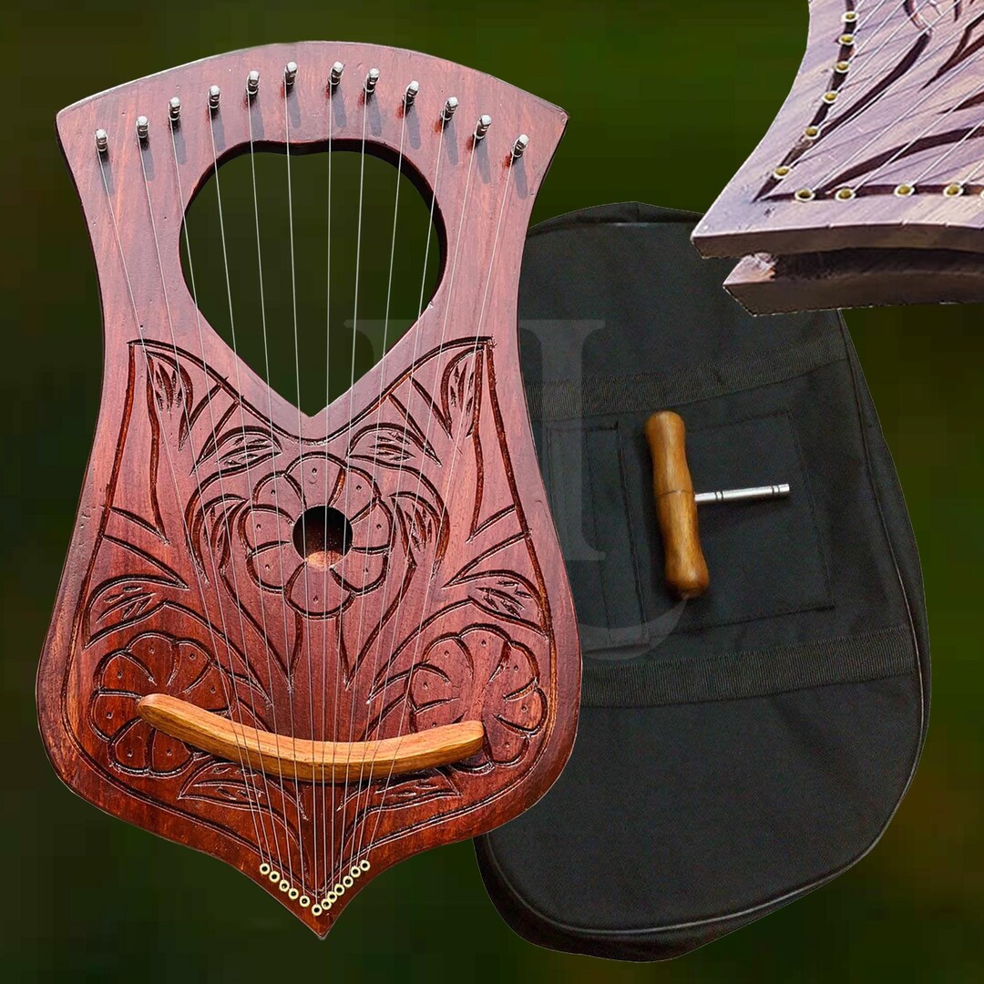 12 String Lyre Harp Love Heart Design | Handcrafted Rosewood Lyra ...