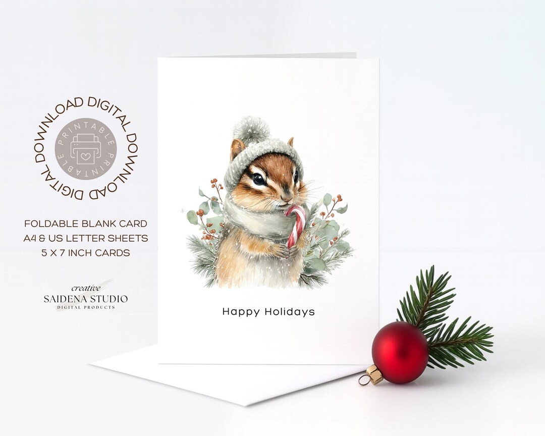 Printable Christmas Card 5 X7 | Minimalist Holiday Card | Winter Animal ...