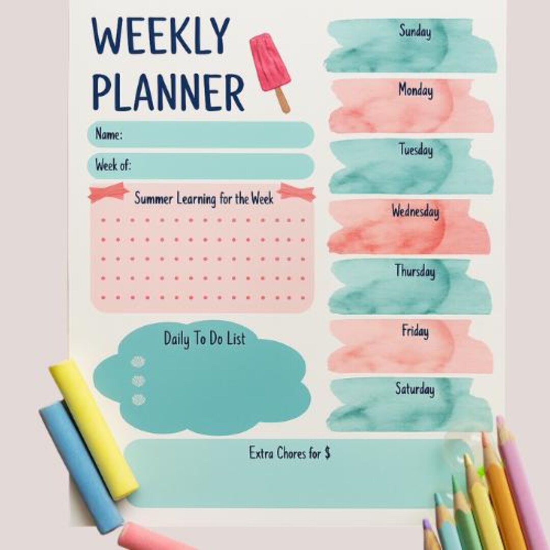Summer Weekly Planner for Kids - Etsy