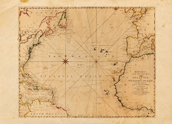 Vintage Atlantic Ocean Map Print 8x10 P78 | Etsy