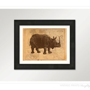 Vintage Rhino on Antique Roman Empire Map Print 8x10 P87 - Etsy