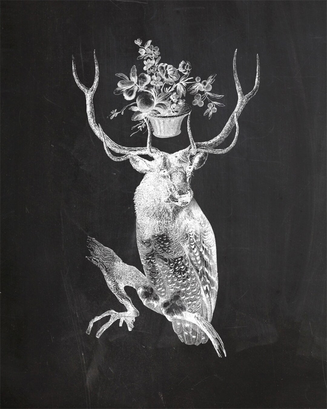 Vintage Owl Elk on Chalkboard Print 8x10 P134 - Etsy