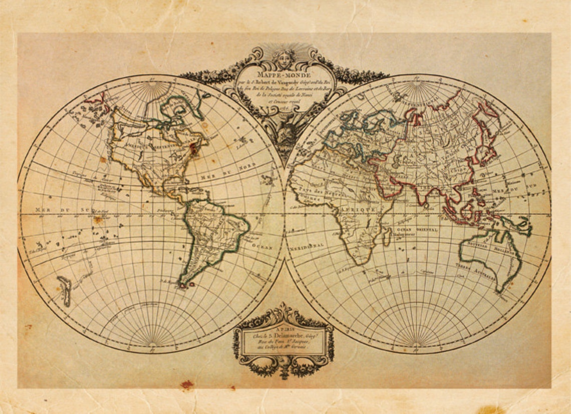 Vintage World Map Print 8x10 P47 - Etsy