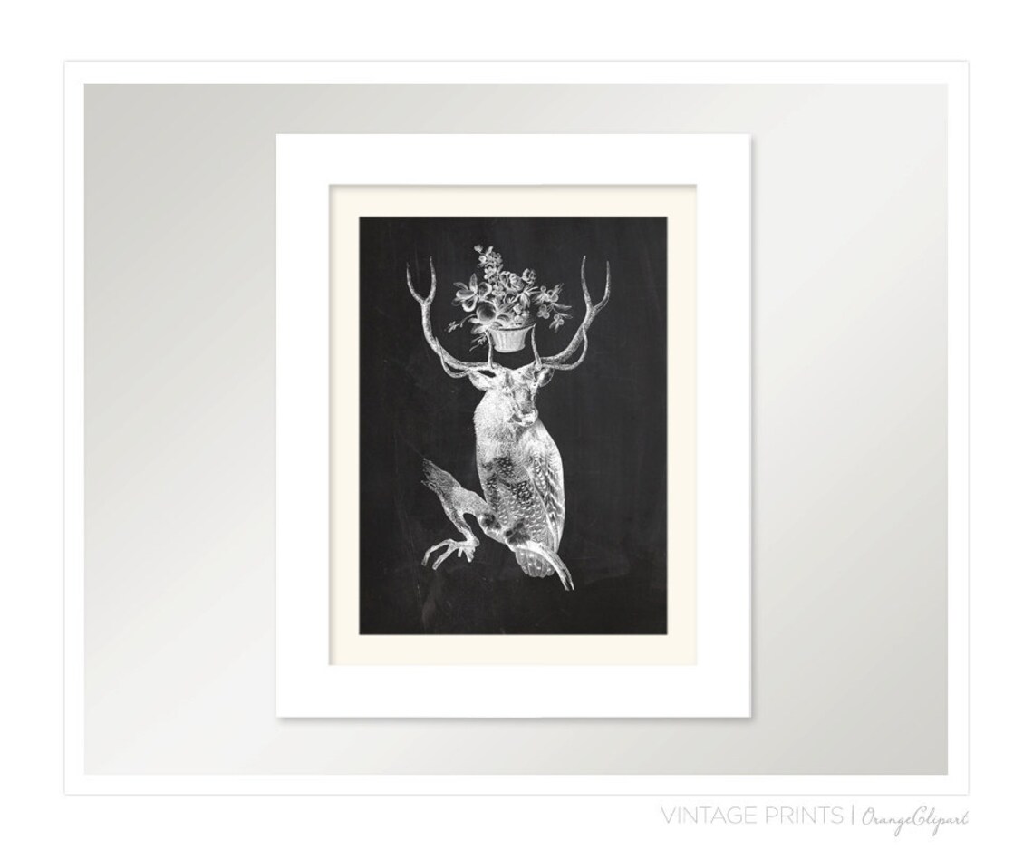 Vintage Owl Elk on Chalkboard Print 8x10 P134 - Etsy