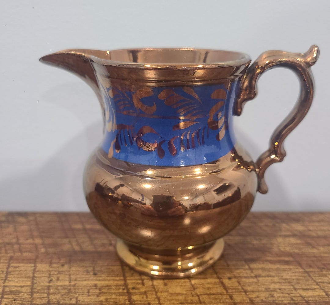 Vintage Copper & Blue Lustreware Pitcher | Iridescent Glaze ...