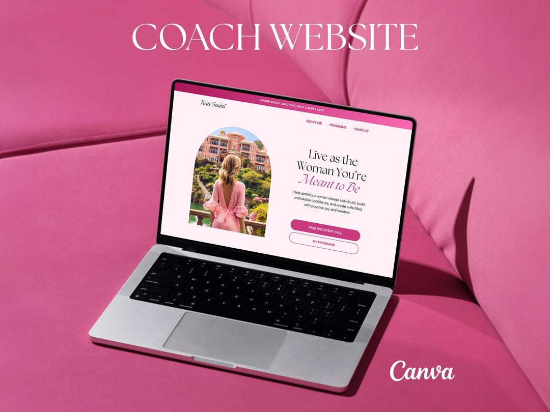 Life Coach Canva Website Template Pink Landing Page & Workbook Coaching ...