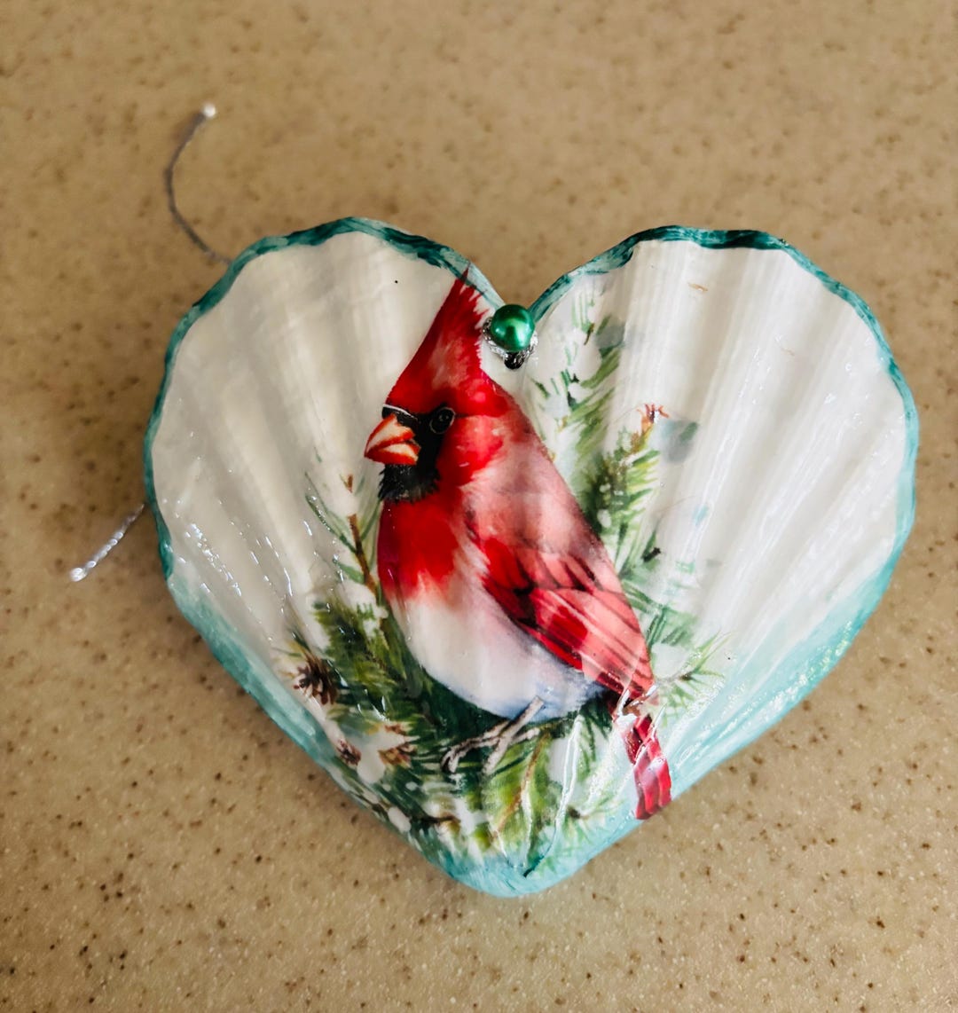 Cardinal Heart Shape Oyster Shell Hanging Ornament - Etsy