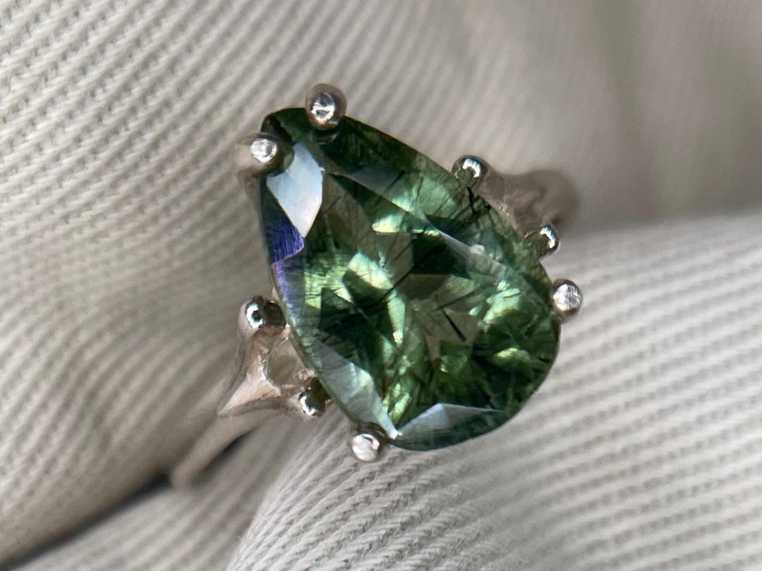 Certified Peridot With Ludwigite Crystals 3.52ct Solitaire Ring Natural ...