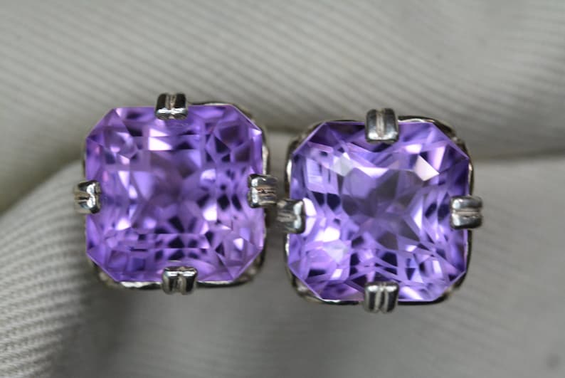 Certified Amethyst Earrings 13.84 Carat Sterling Silver Studs Fancy ...