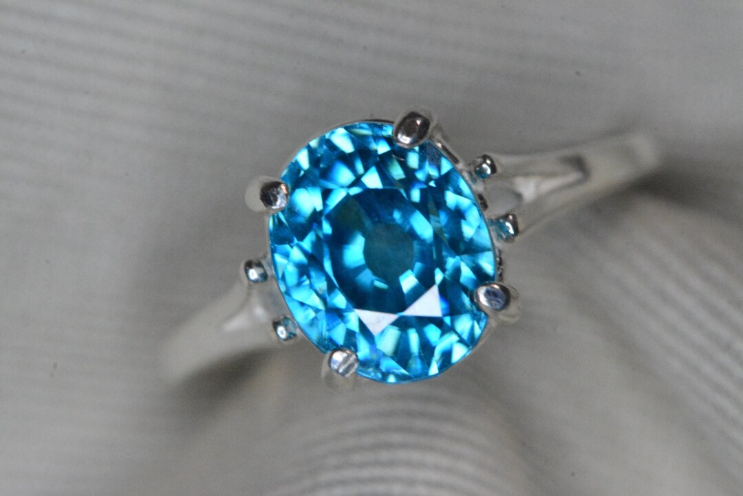 Certified 5.59 Carat Blue Zircon Ring Sterling Silver Solitaire Real ...