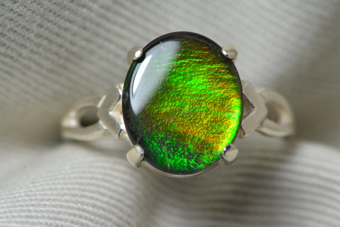 Ammolite Ring, Ammolite Solitaire Ring Sterling Silver 12x10mm Size 7 ...