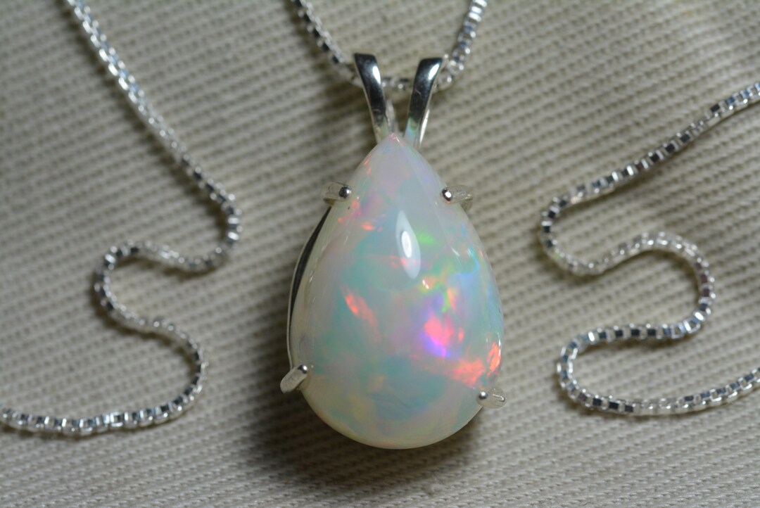 Certified Rainbow Opal Necklace 7.90 Carat Solid Opal Pendant Sterling ...