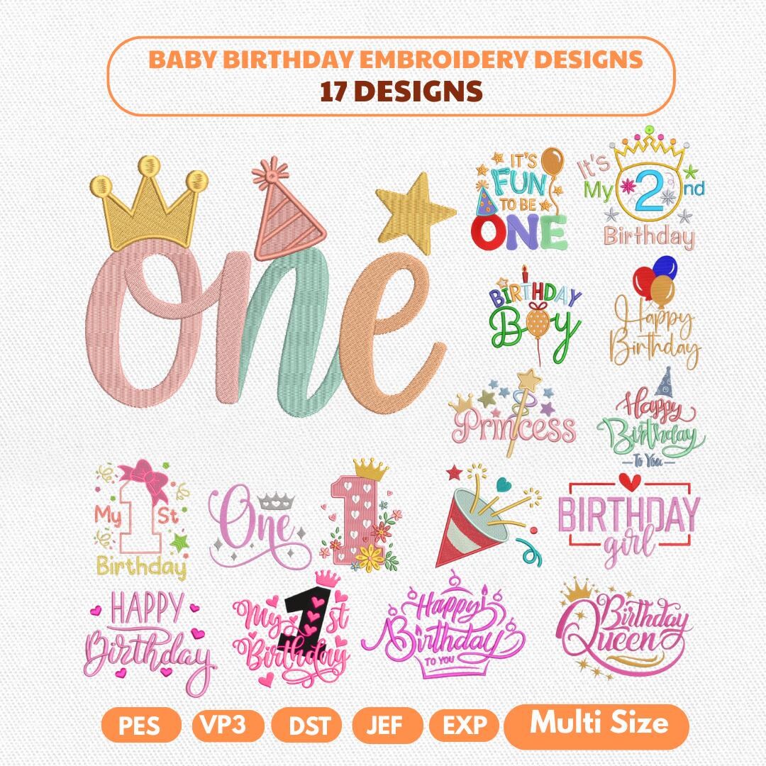 First Birthday Embroidery Designs, First Birthday Embroidery Design ...
