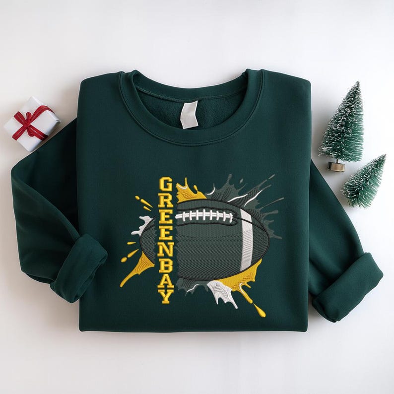 Green Bay Football Embroidery Design, Ball Grunge Ink Style Machine ...