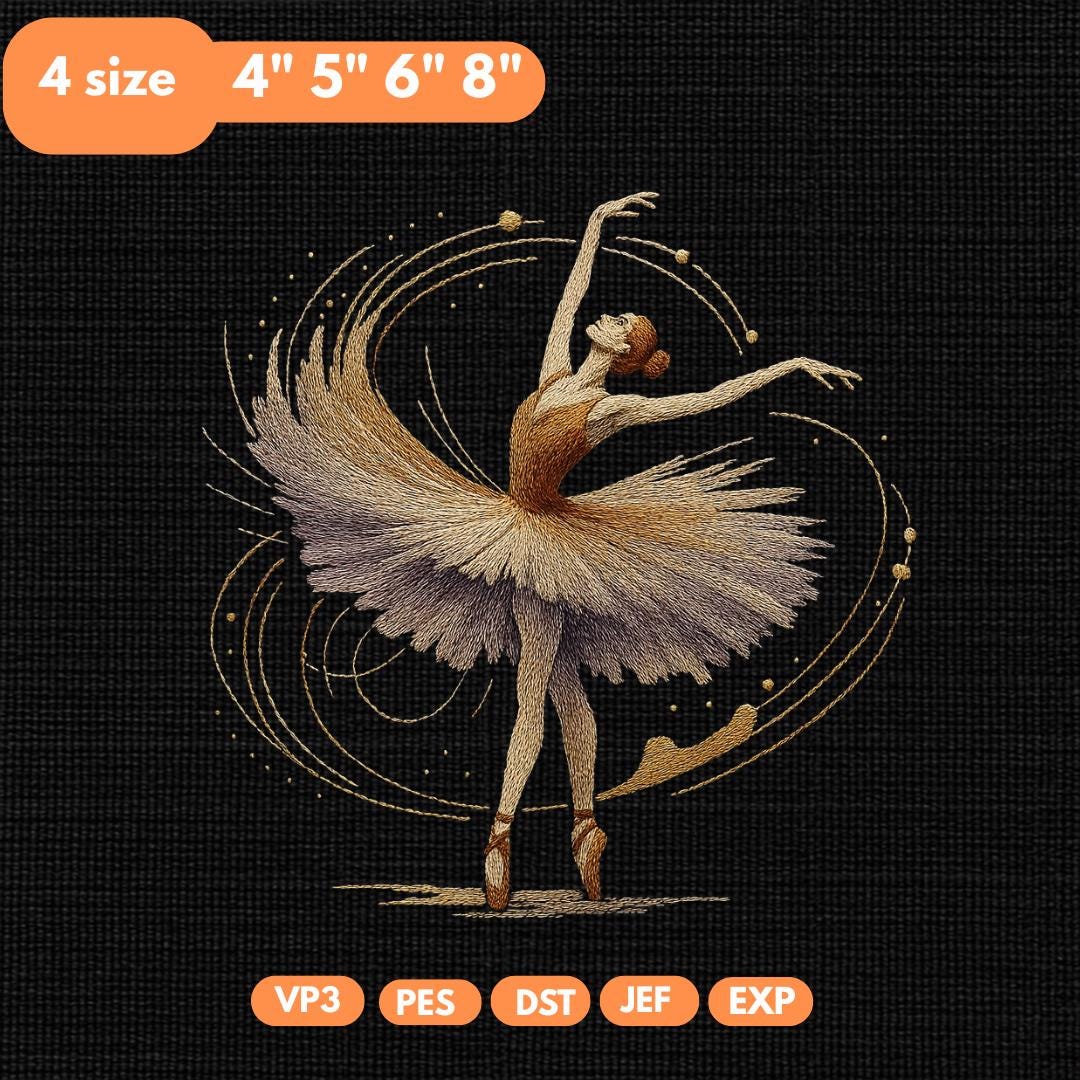 Modern Ballerina Embroidery Design, Flowing Dance Silhouette Stitch ...