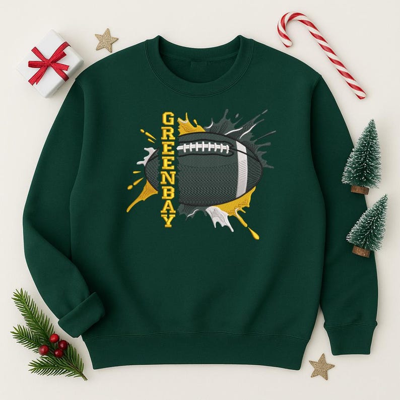 Green Bay Football Embroidery Design, Ball Grunge Ink Style Machine ...