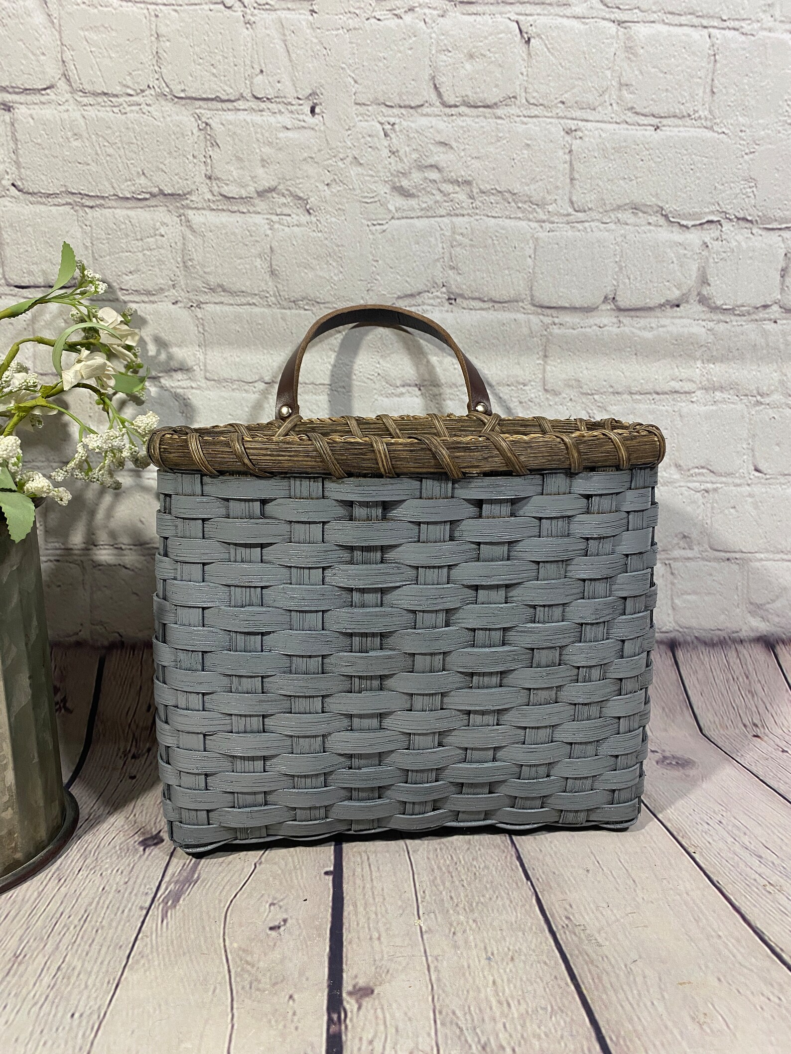 Mail Basket / Wall Basket-painted / Handwoven Basket / Primitive Style ...