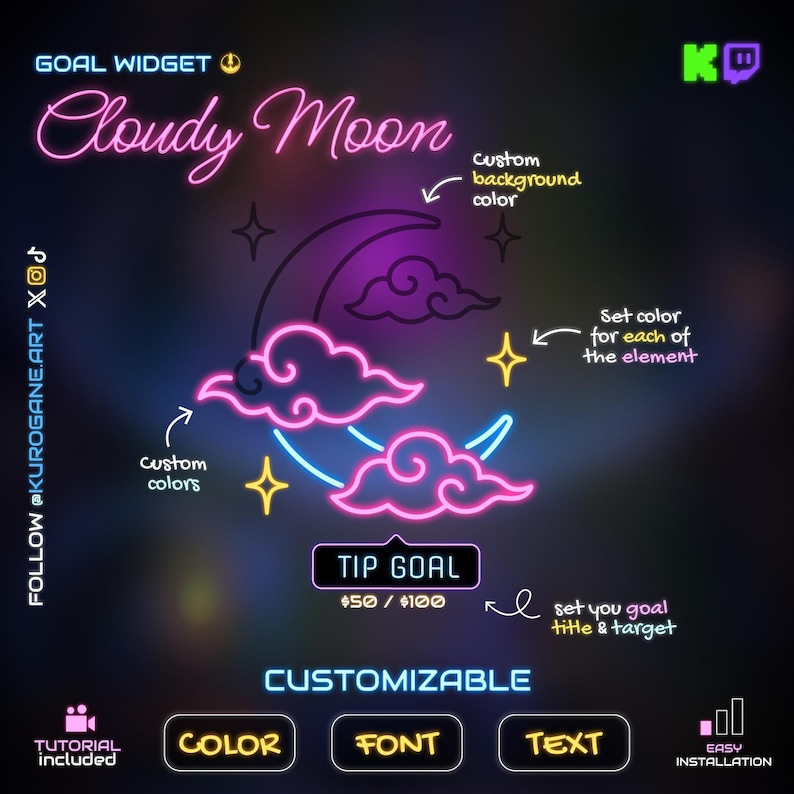 Neon Moon Goal Widget | Sub Goal for Streamers | Twitch & Kick ...