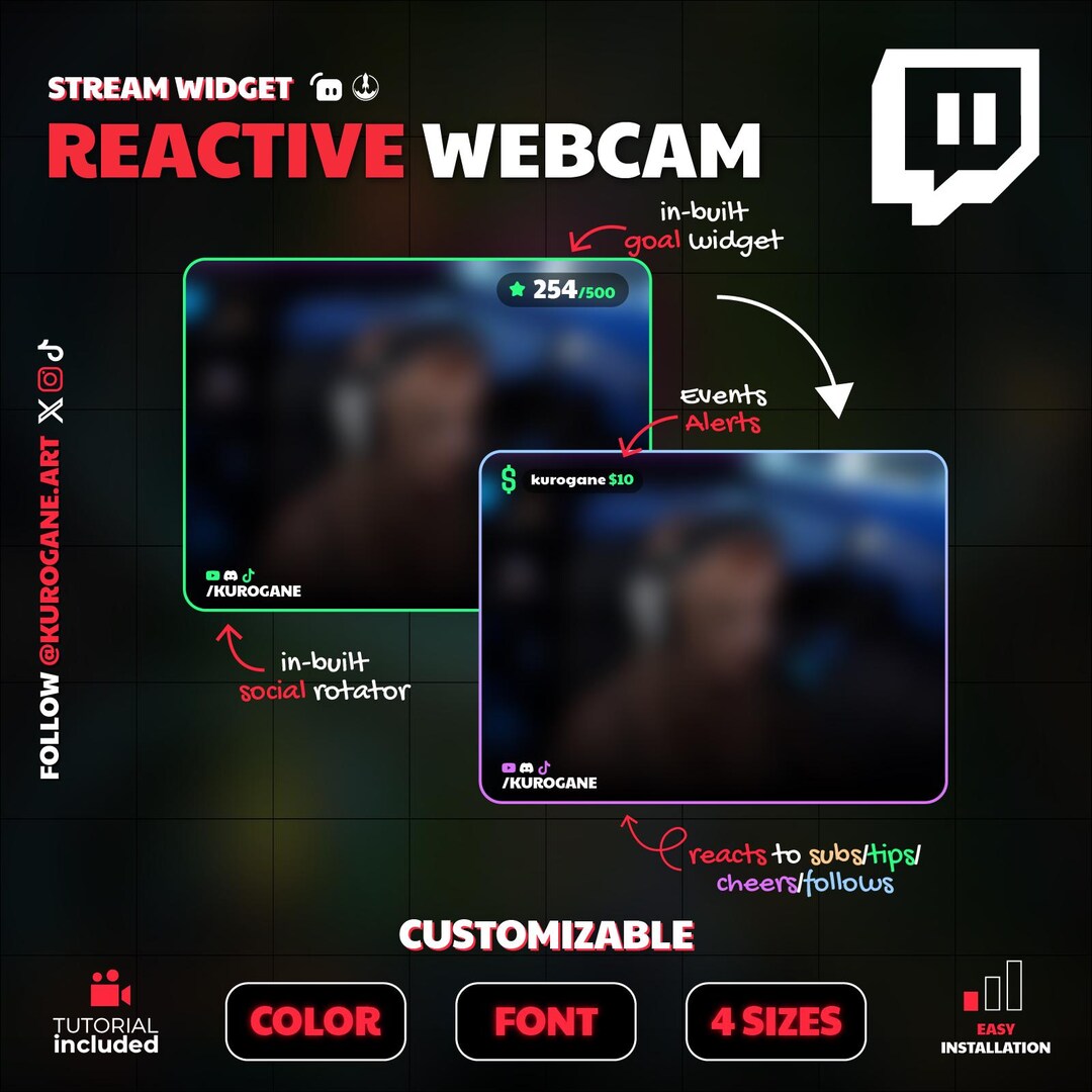 Reactive Webcam Widget in 4 Sizes - Twitch Overlay Reacts to Subs, Tips ...