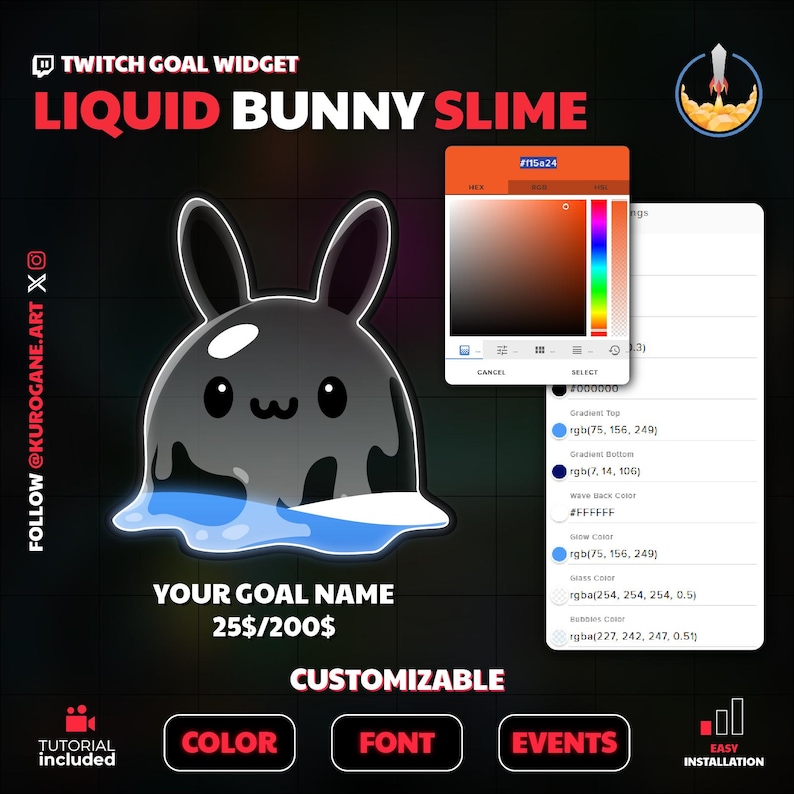 Cute Bunny Goal Widget | Liquid Slime Twitch Goal | Fully Customizable | Sub Goal | Donation ...