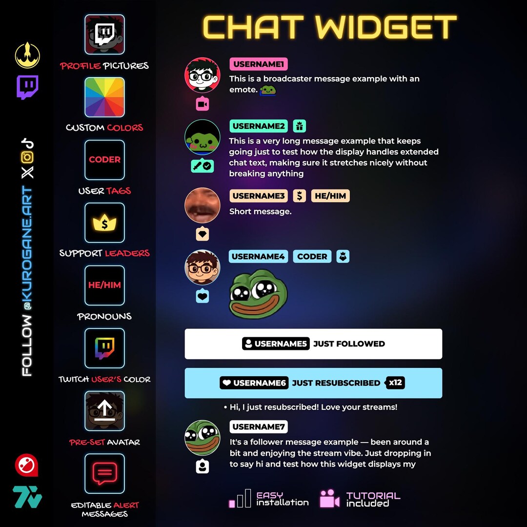 Twitch Chat Widget- Clean Overlay With Users Avatars, Role Tags & Event ...