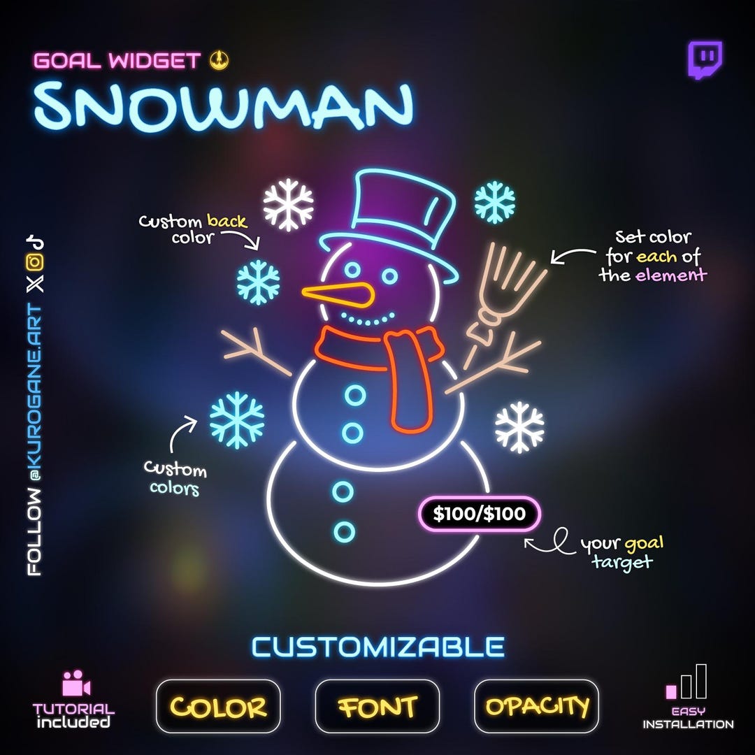 Neon Snowman Goal Widget for Twitch & Kick – Sub, Tip and Cheer Tracker ...
