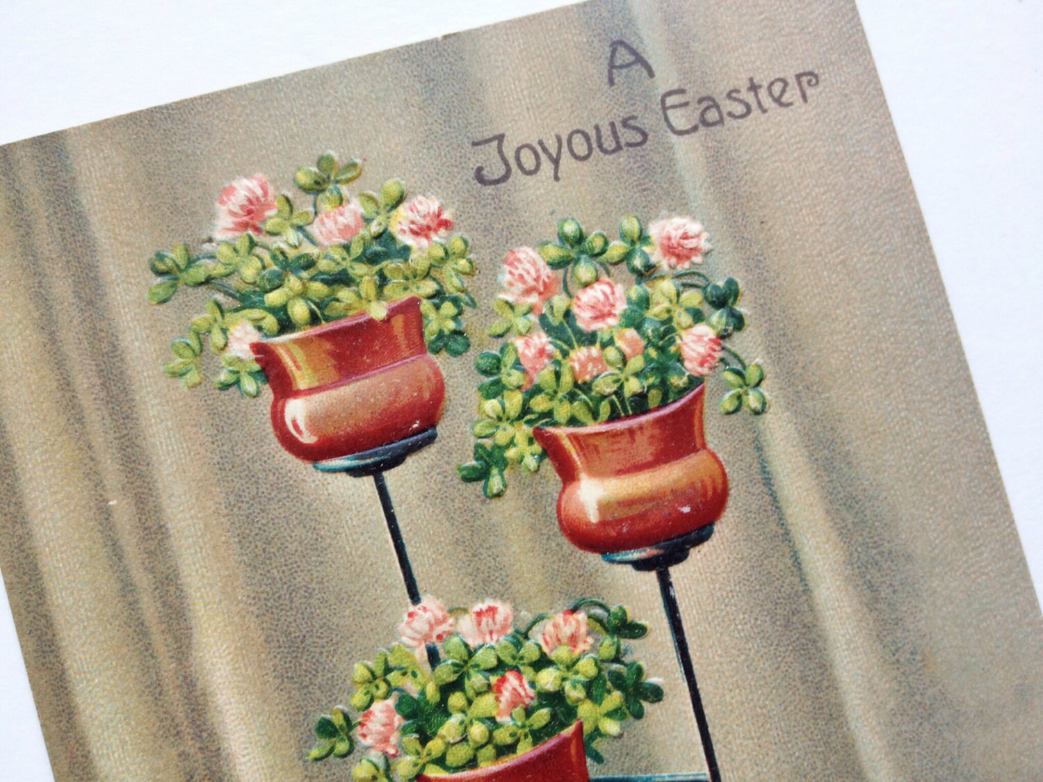 Antique Easter Postcard, Potted Spring Flowers on Plant Stand, Hen ...