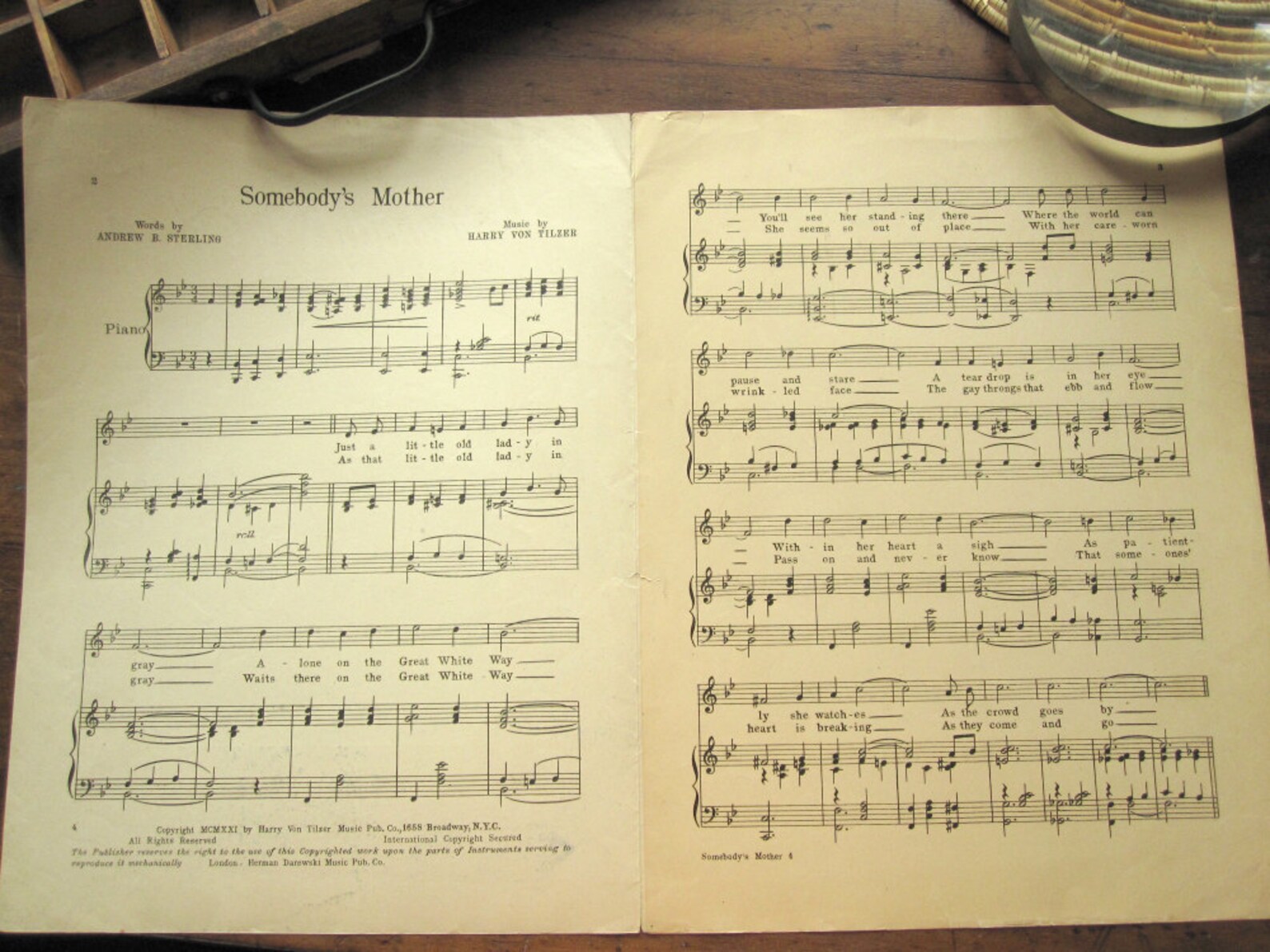 Sheet Music, "somebody's Mother," Photo of Old Woman, Vintage 1921 ...