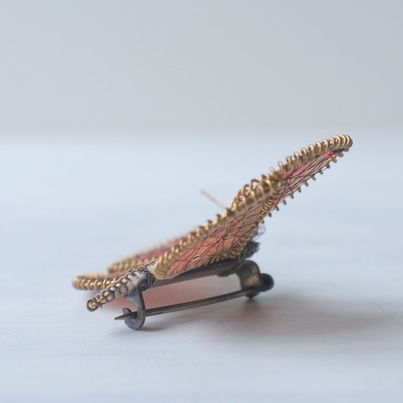 Vintage Wire Wrapped Butterfly Wing Gold Tone Brooch, Reddish Orange ...