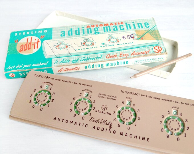 Sterling Add-it Automatic Adding Machine, Vintage 1950s Tan Plastic ...