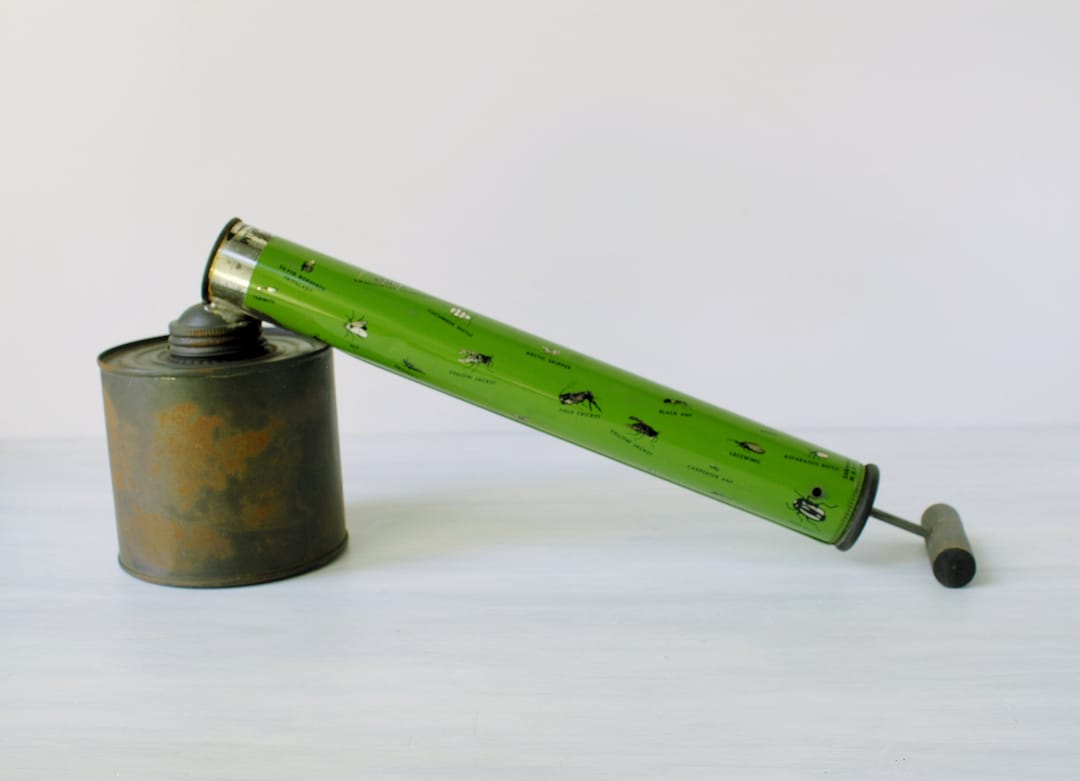 Vintage Bug Spray Hand Pump, Green & Silver Tin Litho Insecticide ...