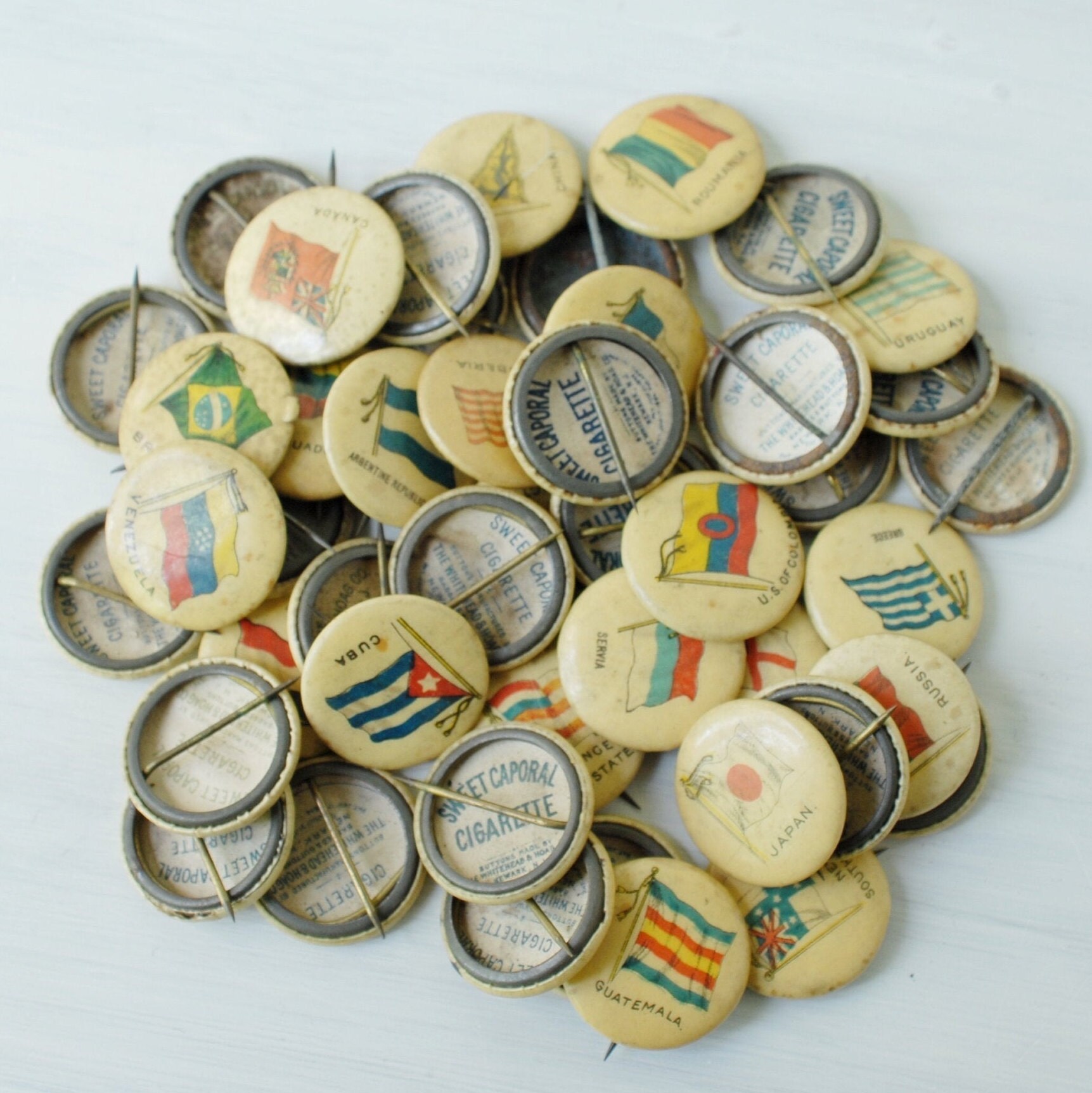 Antique China Flag Pin, Chinese Sweet Caporal Country Celluloid Pinback ...