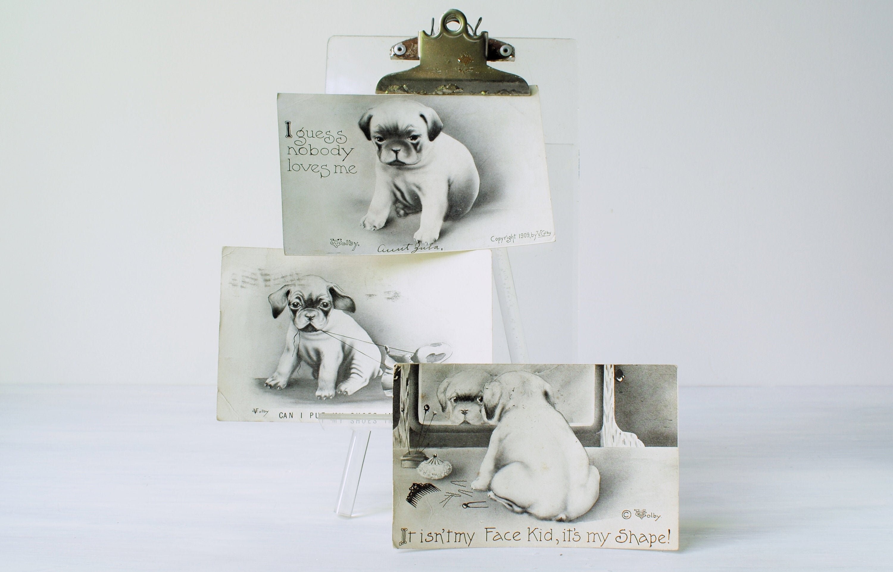 3 Antique Sad Puppy Postcards, Vincent Colby Artist Signed, 1909 ...