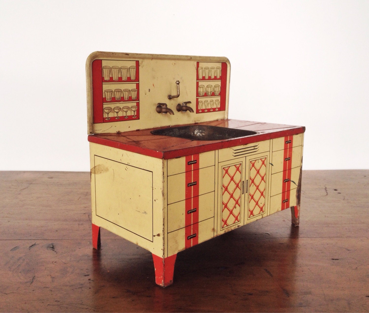 Wolverine Toy Sink, Tin Litho Play Kitchen, Yellow, Tomato Red, Black ...